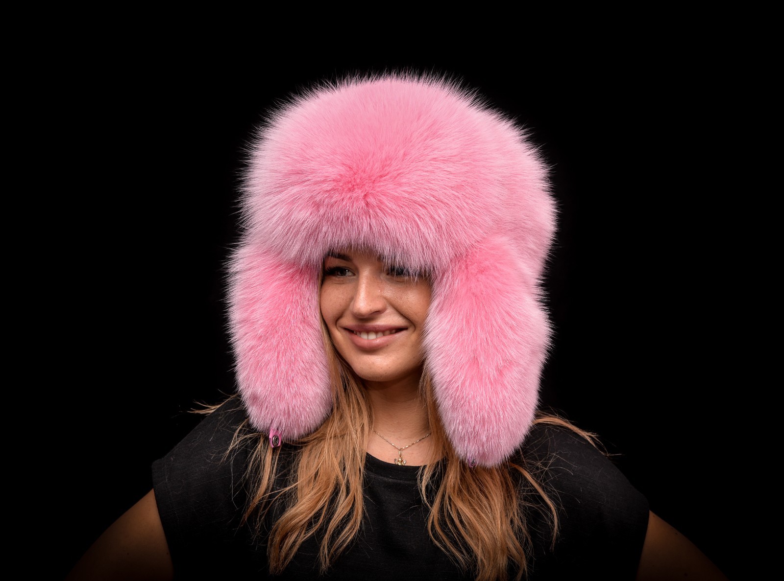 Genuine Flamingo Pink Shadow Fox Fur Handmade Massive Trapper Aviator ...