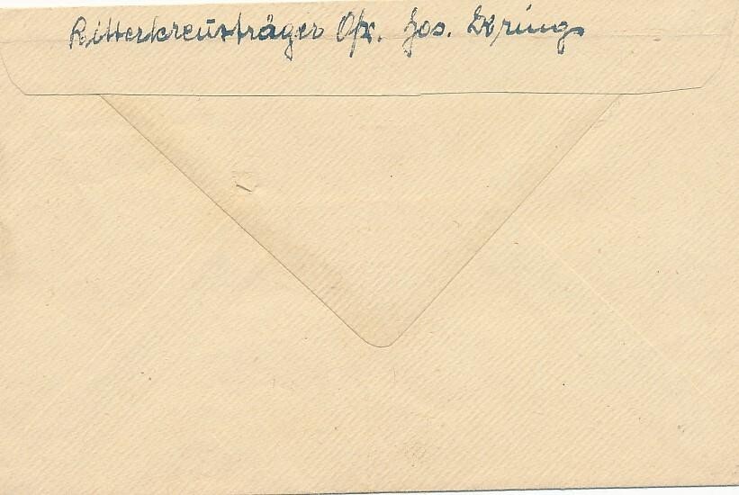 Josef Krings- Signed Envelope (Warrant Officer Kompanie Truppführer 2 ...
