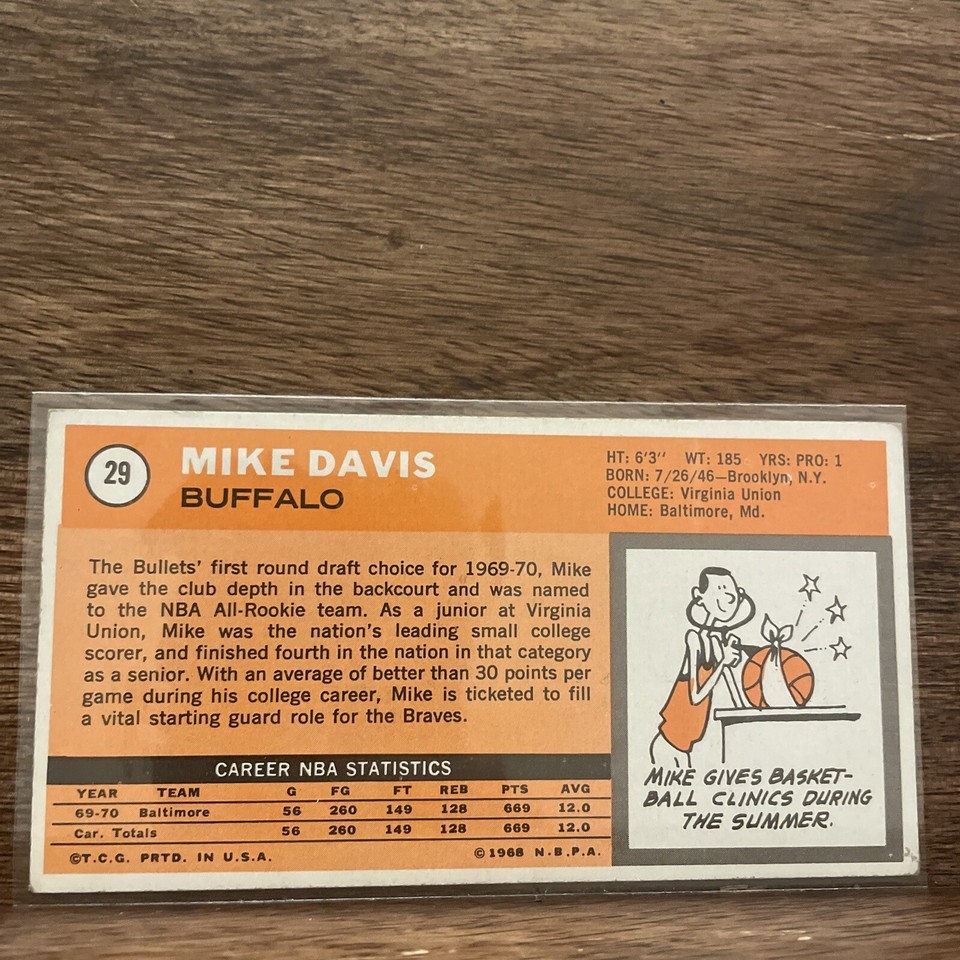 1970-71 TOPPS TALL BOY BASKETBALL #29 Mike Davis NM Buffalo Braves NBA ...