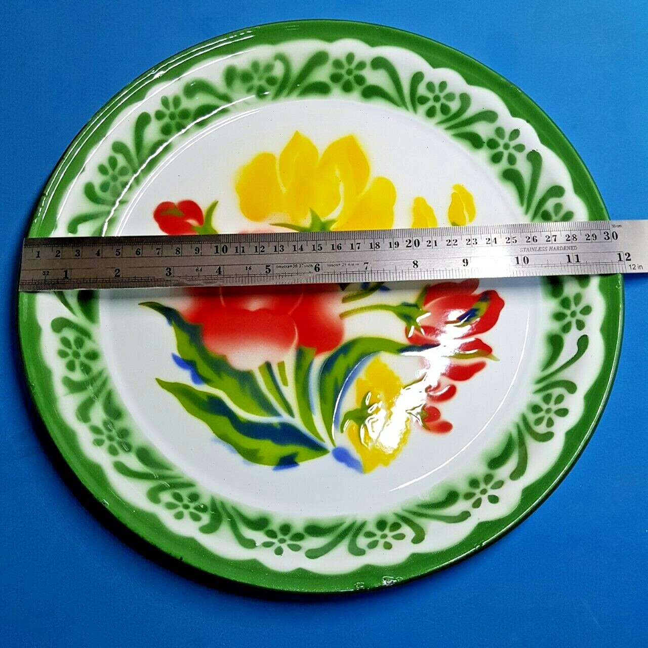 2X 12" Enamel Tray Thai Kitchen Ware Floral Pattern Imitating Ancient ...