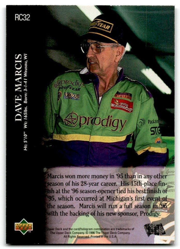 1996 Upper Deck Road to the Cup Dave Marcis Marcis Auto Racing #RC32 | eBay