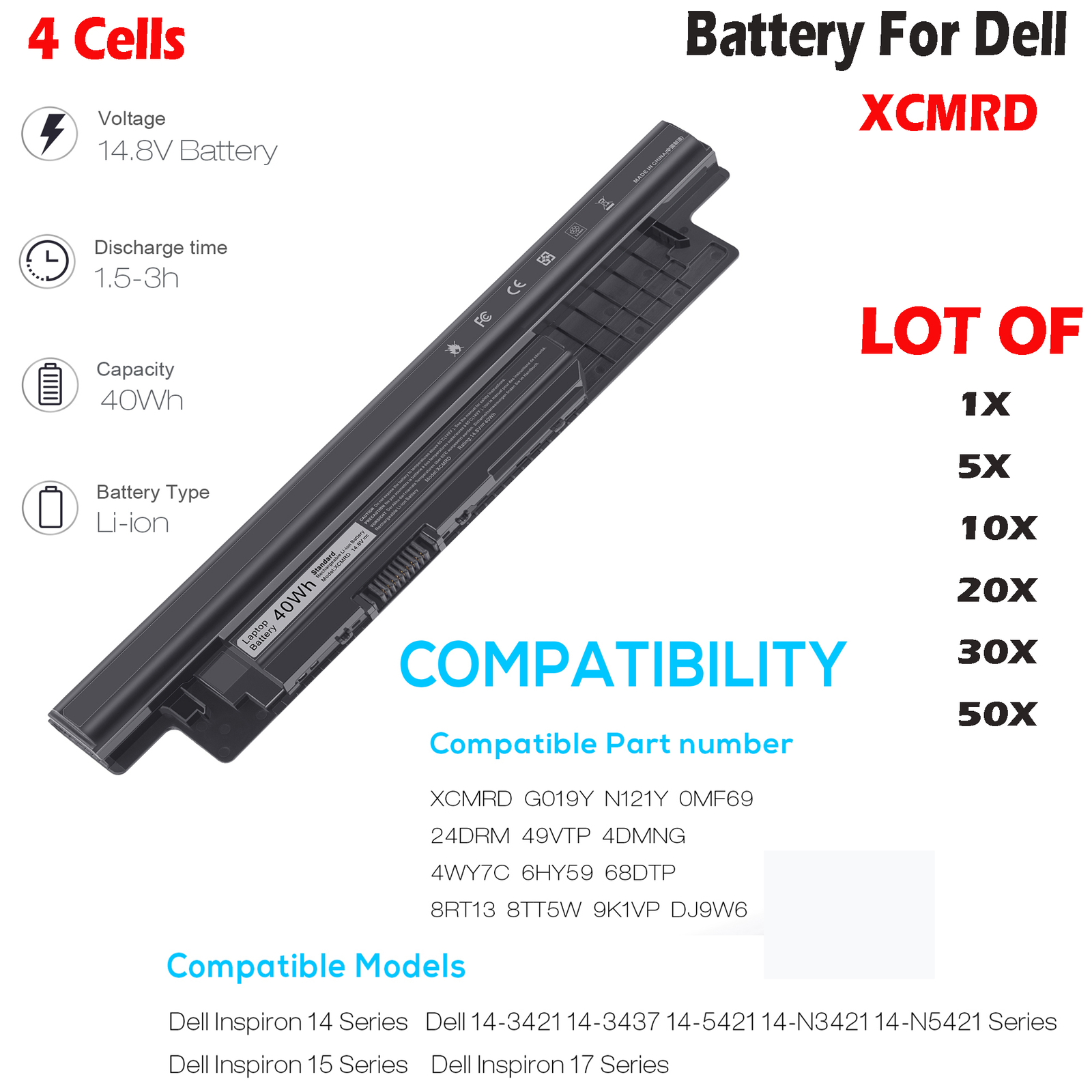 LOT 1-30x XCMRD Battery For Dell Inspiron 15 3000 Serie 3531 3537 3541 ...