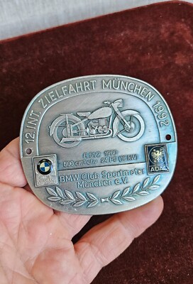 VINTAGE ENAMEL MOTORCYCLE BADGE # BMW RALLY MUNICH BAVARIA 1992 R51/2 ...