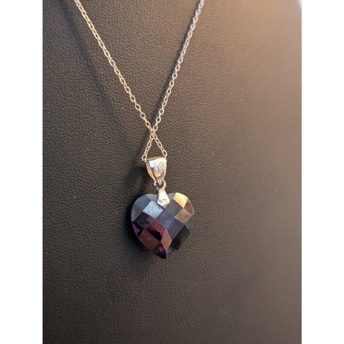 Vintage Faceted Purple Heart Crystal 925 Sterling HAN Pendant 18 ...