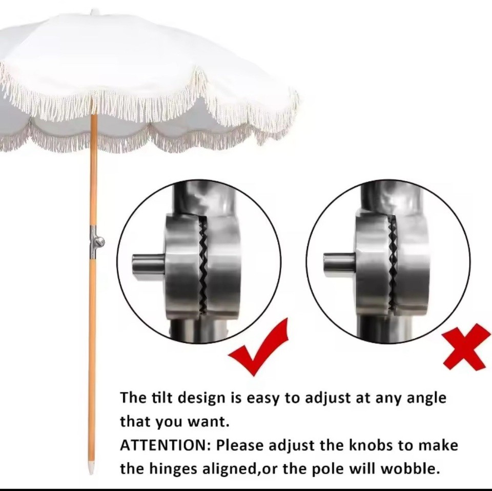 Funsite 2.3M Garden Parasol with Tassels UPF50+ Outdoor Table Tilting ...