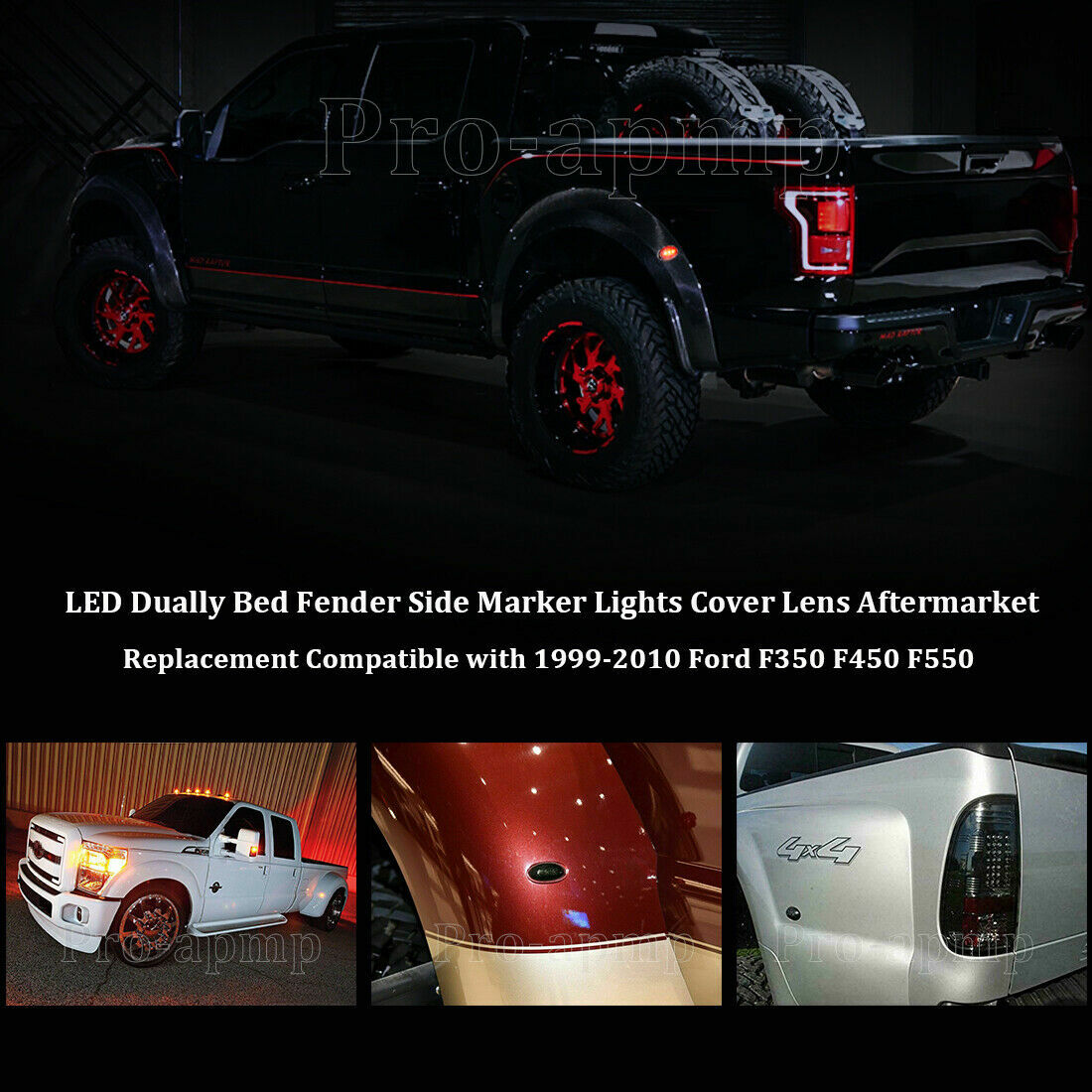 4Pcs Red Amber Side Fender Marker LED Light For 1999-2010 Ford F350 ...