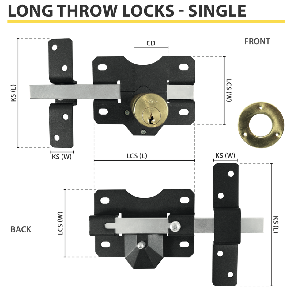 Garage Gate Lock Garden Security D/Long Throw Bolt 50mm & 70mm Lock ...