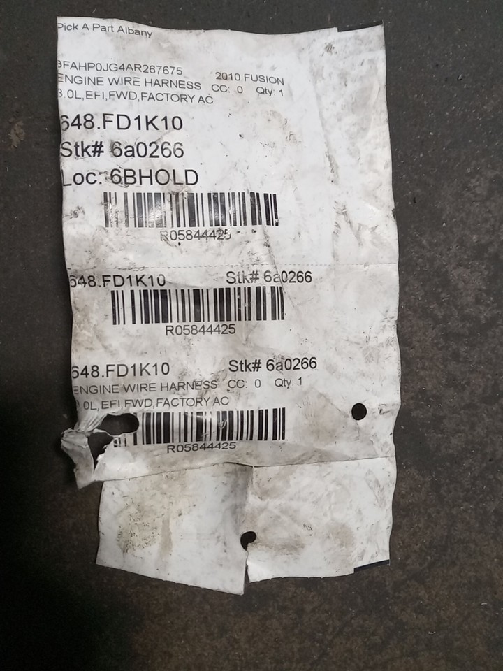 2010 Ford Fusion Automatic (FWD) 3.0L Engine Wiring Harness ULEV II ...