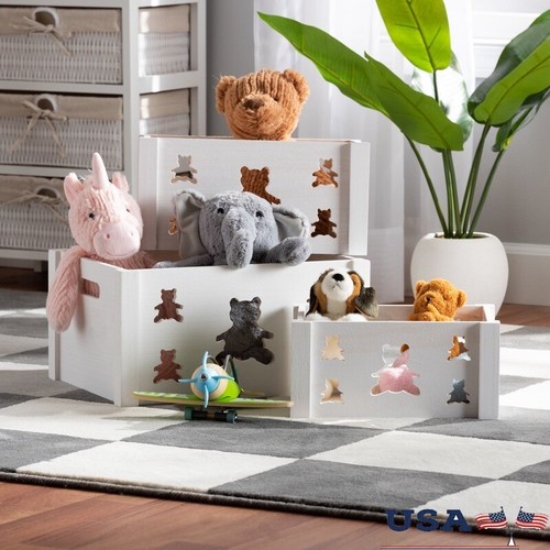 Wood Storage Crates Set of 3 Toys Organizers Childrens Playroom ...