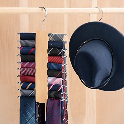 Wood Tie Rack Holder Necktie and Belt Hanger with 20 Non-Slip Clips | eBay