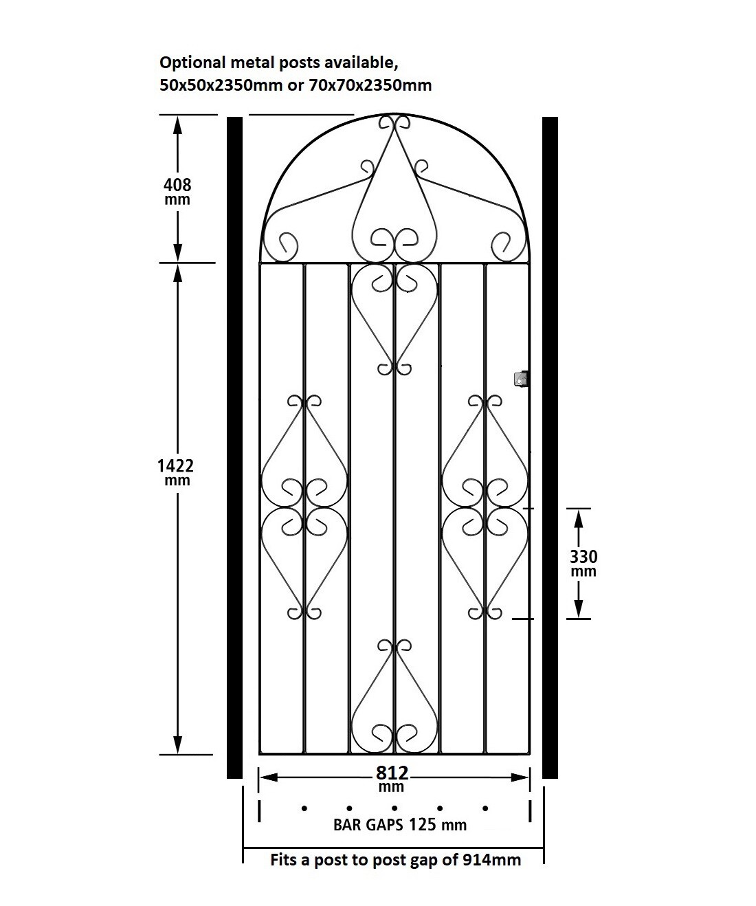 Classic Metal Scroll Tall Garden Side Gate fits 762mm to 1067mm GAP ...