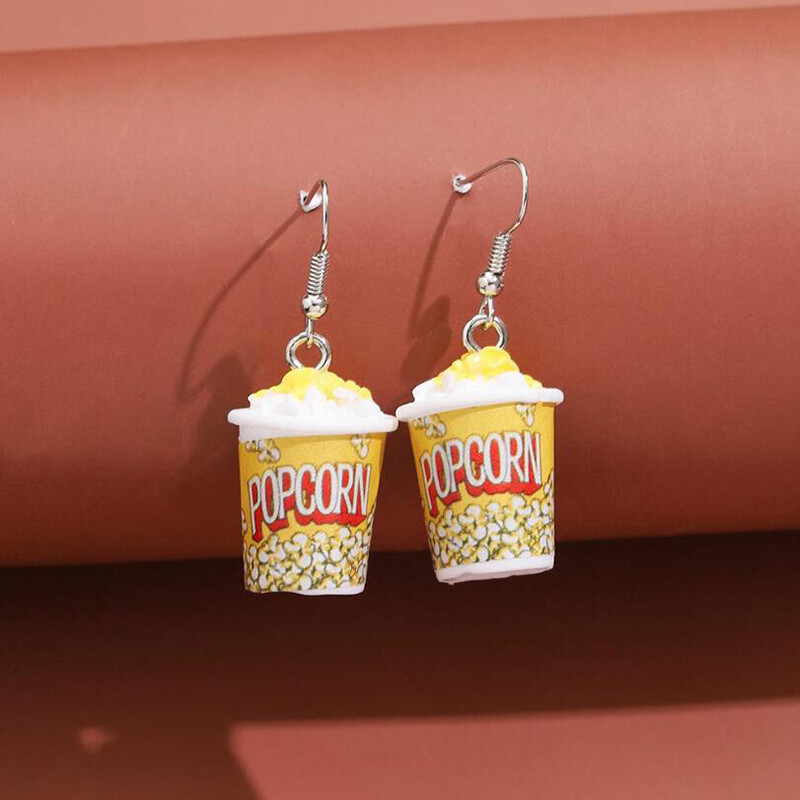 Funny Food 3D Popcorn Resin Dangle Drop Earrings Ear Hook Women Jewelry ...