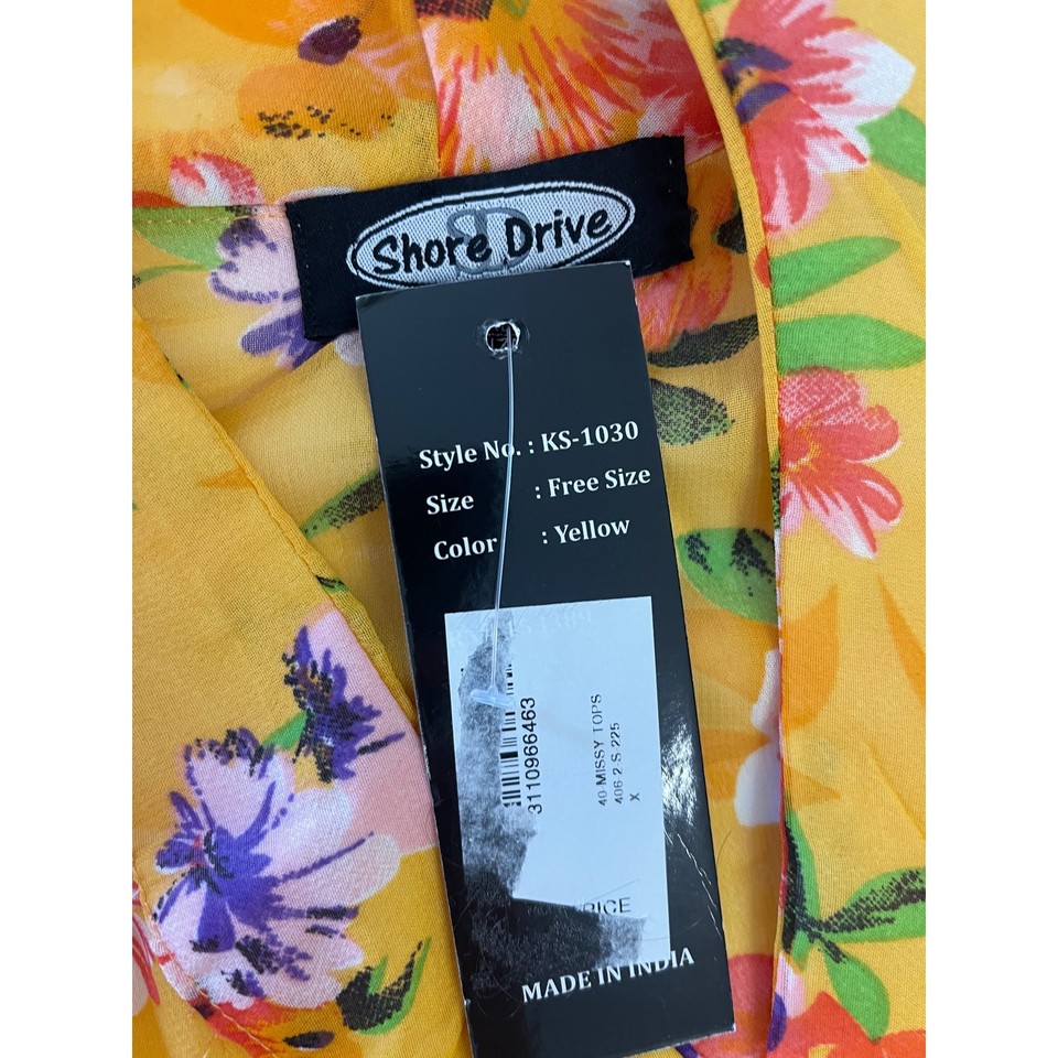 NWT Shore Drive Yellow Floral Boho Kimono Swim Beach Pool Cover Up Robe ...