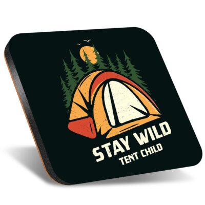 1x Square Coaster 12cm Camping Tent Forest Vintage #60411 | eBay