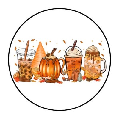 30 FALL DRINKS ENVELOPE SEALS LABELS STICKERS 1.5" ROUND AUTUMN LATTE ...