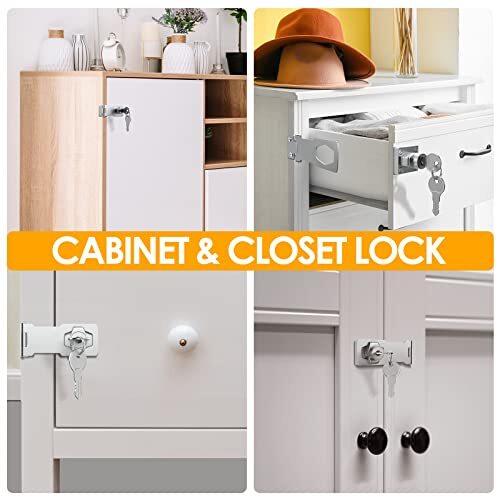 Cabinet Locks with Keys Door Latch - Hasp Lock Drawers Cabinets Closets ...