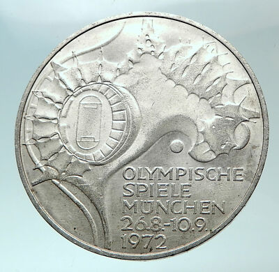 1972 Germany Munich Summer Olympics Stadium Genuine 10 Mark Silver Coin ...