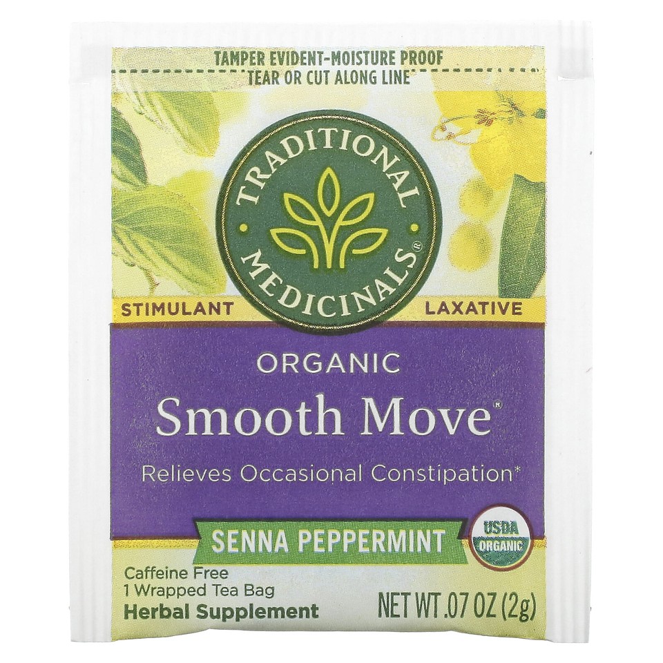 Organic Smooth Move, Senna Peppermint, Caffeine Free, 16 Wrapped Tea ...
