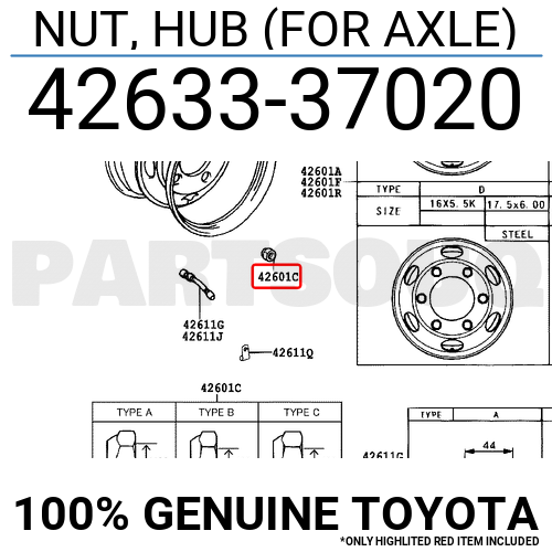 4263337020 Genuine Toyota NUT, HUB (FOR AXLE) 42633-37020 | eBay