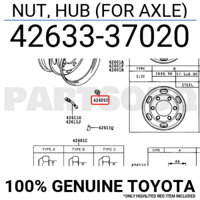 4263337020 Genuine Toyota NUT, HUB (FOR AXLE) 42633-37020 | eBay