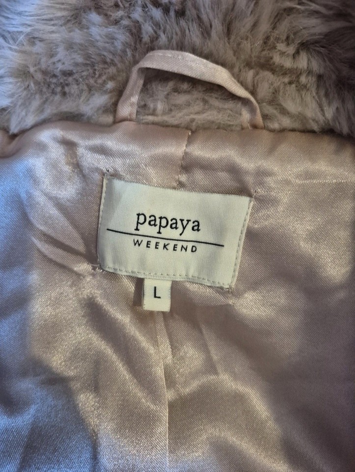 Papaya Size Large Faux Fur Coat Beige/dusty Pink Colour | eBay UK