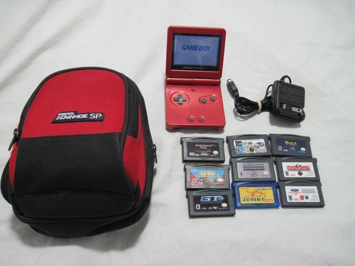 Nintendo Game Boy Advance SP Flame Red Console Bundle w/ 9 Game Charger ...