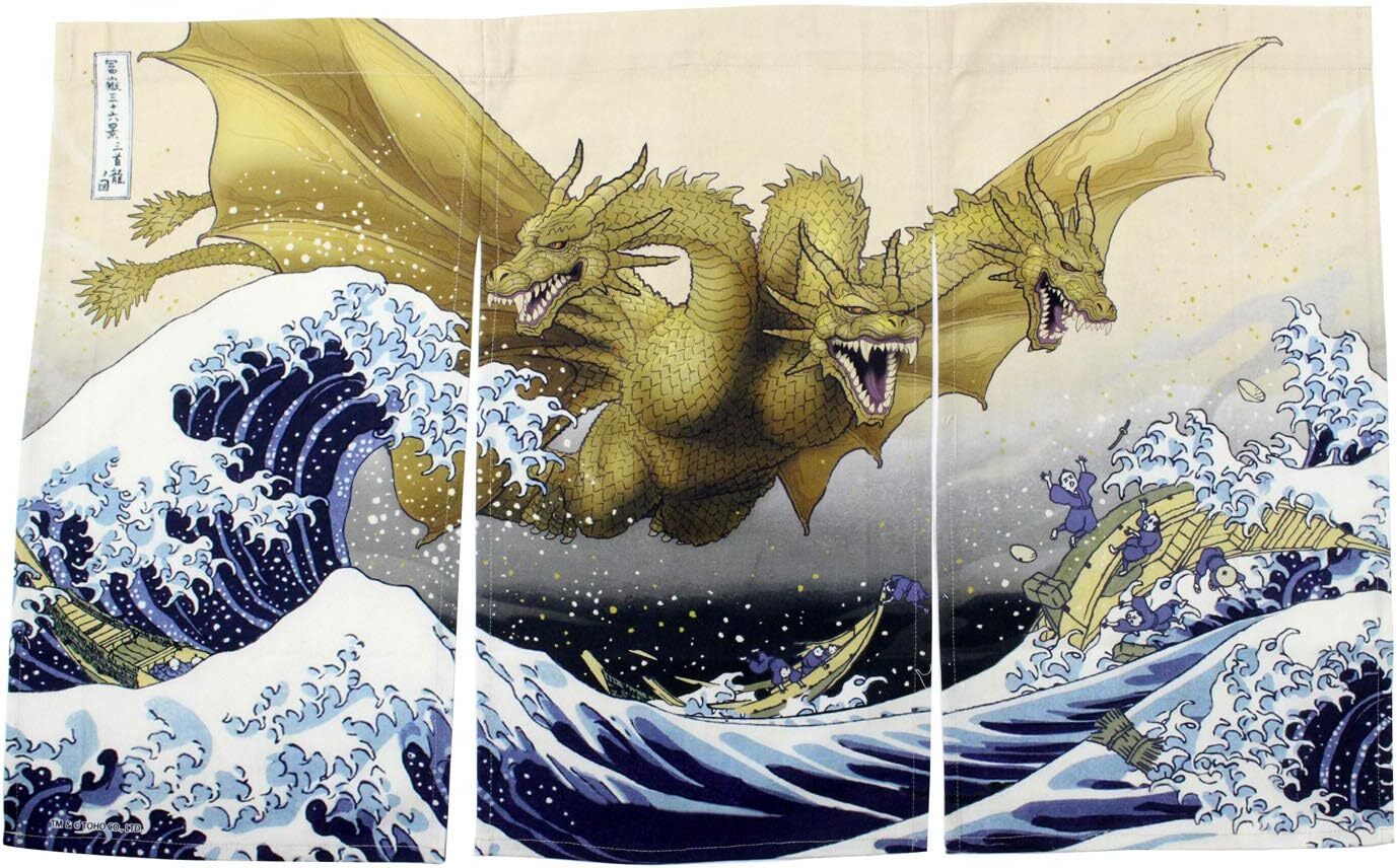 Godzilla Noren Shop Curtain Ukiyoe Hokusai | Grelly UK