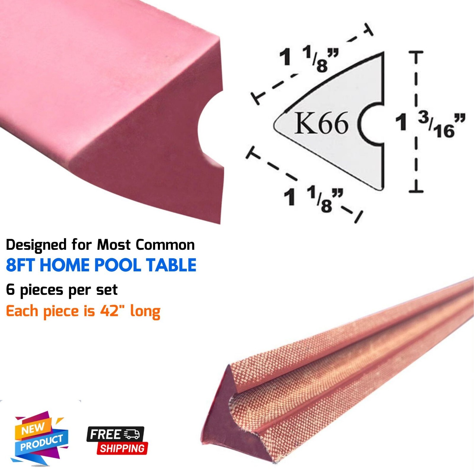 K66 Cushion Rubber Bumper for 8' Pool Table Rails Restoring Dead Rails ...