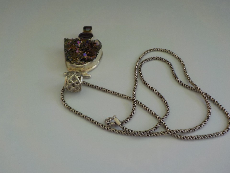 Druzy Sterling Pendant Silver Necklace Stone Oval Purple Large 925 ...