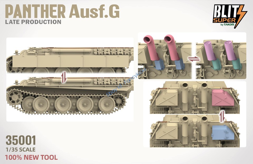 TAKOM 35001 1/35 Panther Ausf.G Late Production (Blitz Super) Model Kit ...