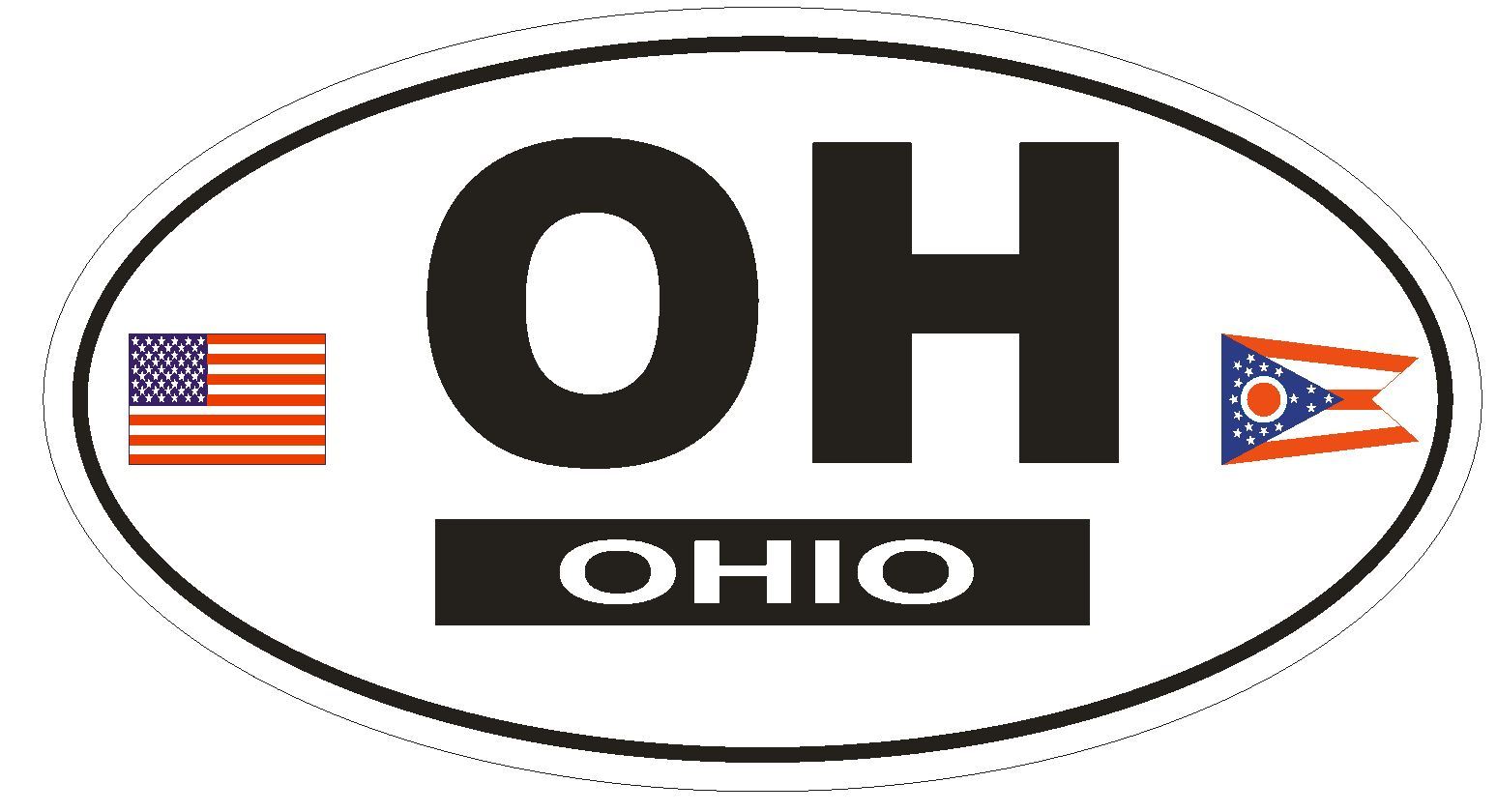 OH Ohio Oval Bumper Sticker or Helmet Sticker D779 Euro Oval with Flags ...