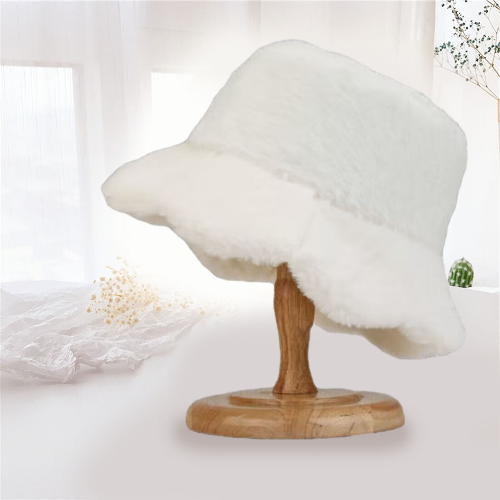 This Bucket Hat Has Domed Top Ruffled Imitation Rabbit Fur Bucket Hat ...
