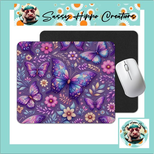 Mouse Pad Purple Butterflies Flowers Colorful Floral Anti Slip Back ...