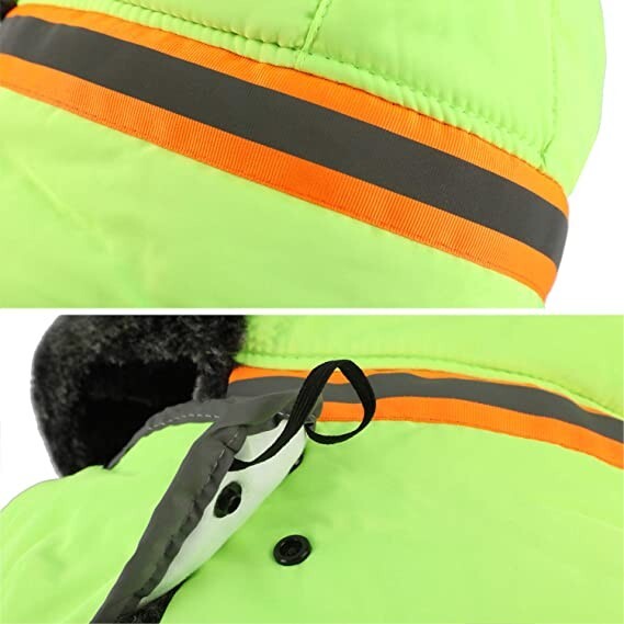 Hi Vis Reflective Safety Winter Ski Fur Hat Aviator Russian Trapper ...