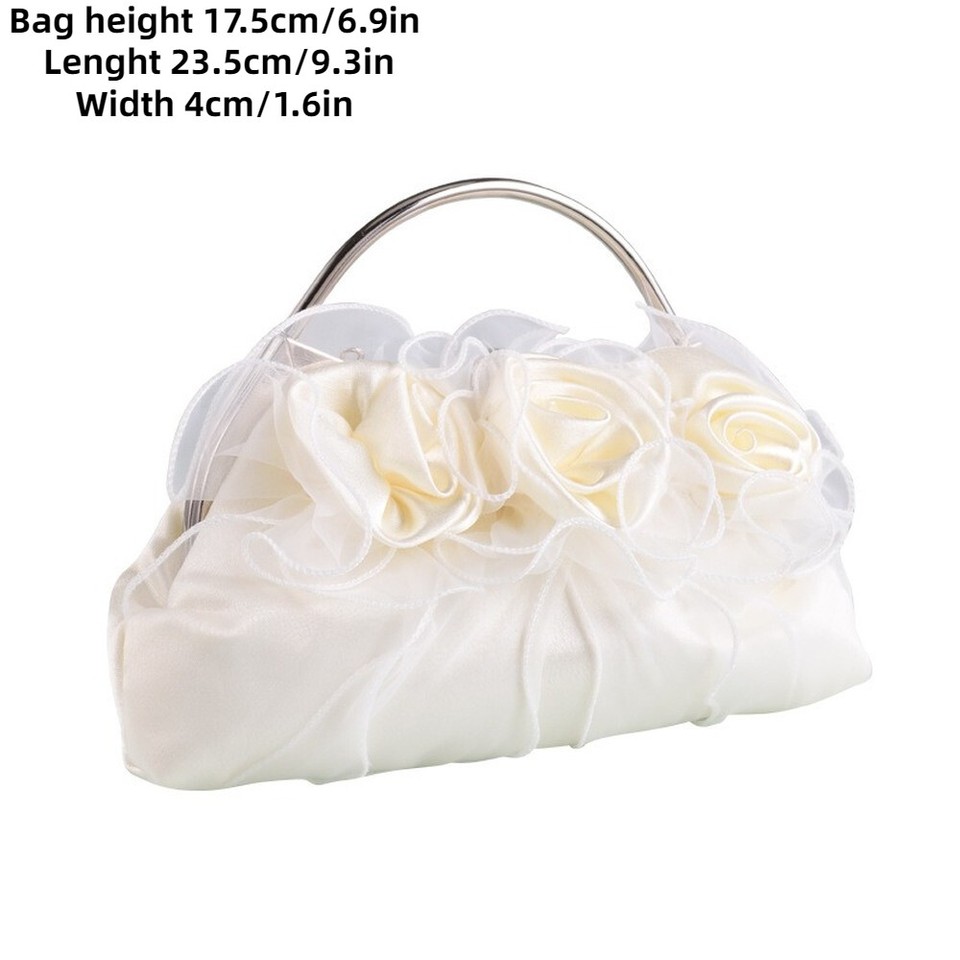 Fairy Women Satin Mesh Flower Clutch Faux Silk Purse Bag Bridal Handbag ...