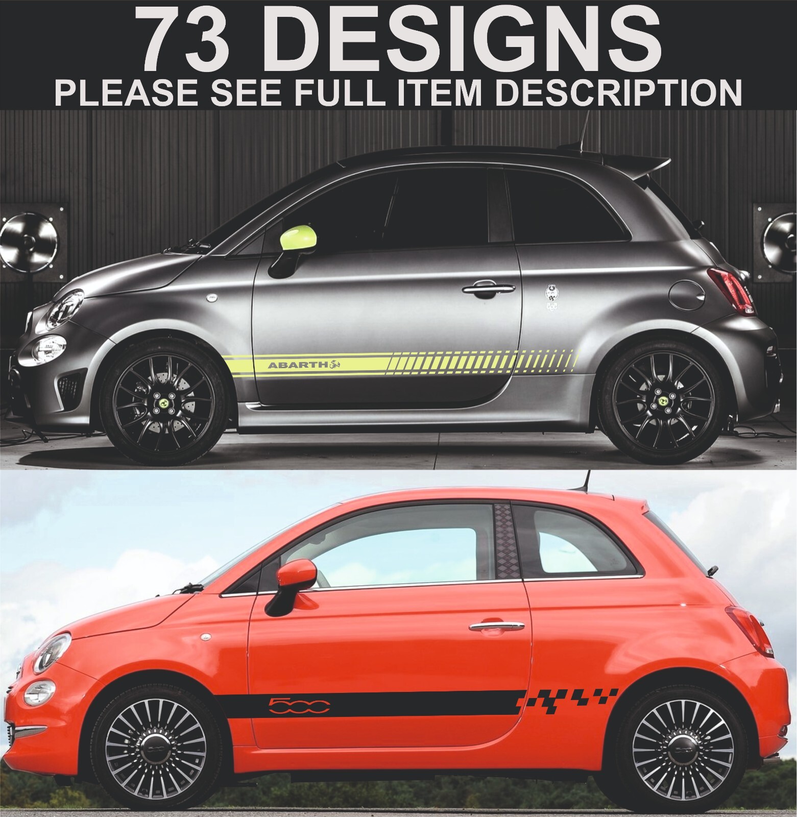 fiat 500 abarth side stripes decals stickers high quality | eBay