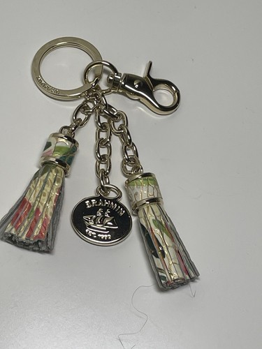 MULTI SALINGER Brahmin FLORAL Rose Pink Green BAG CHARM Key Fob TASSEL ...