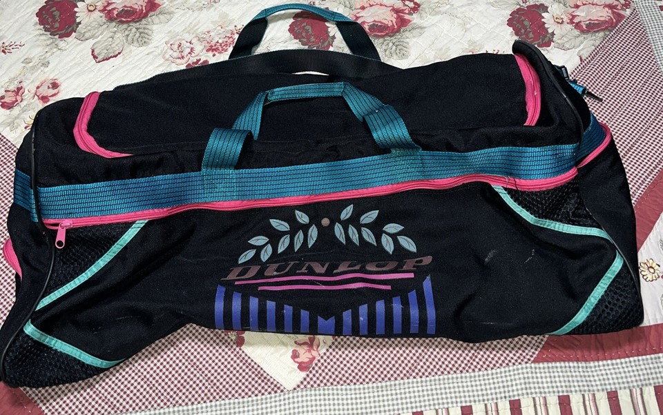 RARE Vintage 80s Dunlop Large Oversized Duffle 26x12x12” Tennis Neon ...