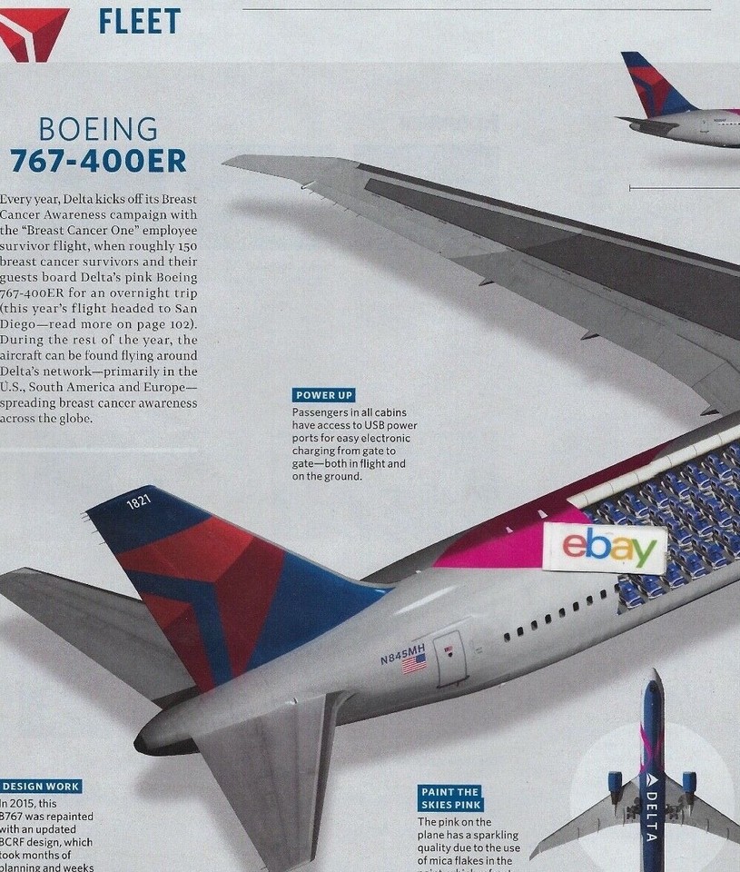 DELTA AIR LINES 2019 BOEING 767-400ER 2 PG ARTICLE CUTAWAY DRAWING ...