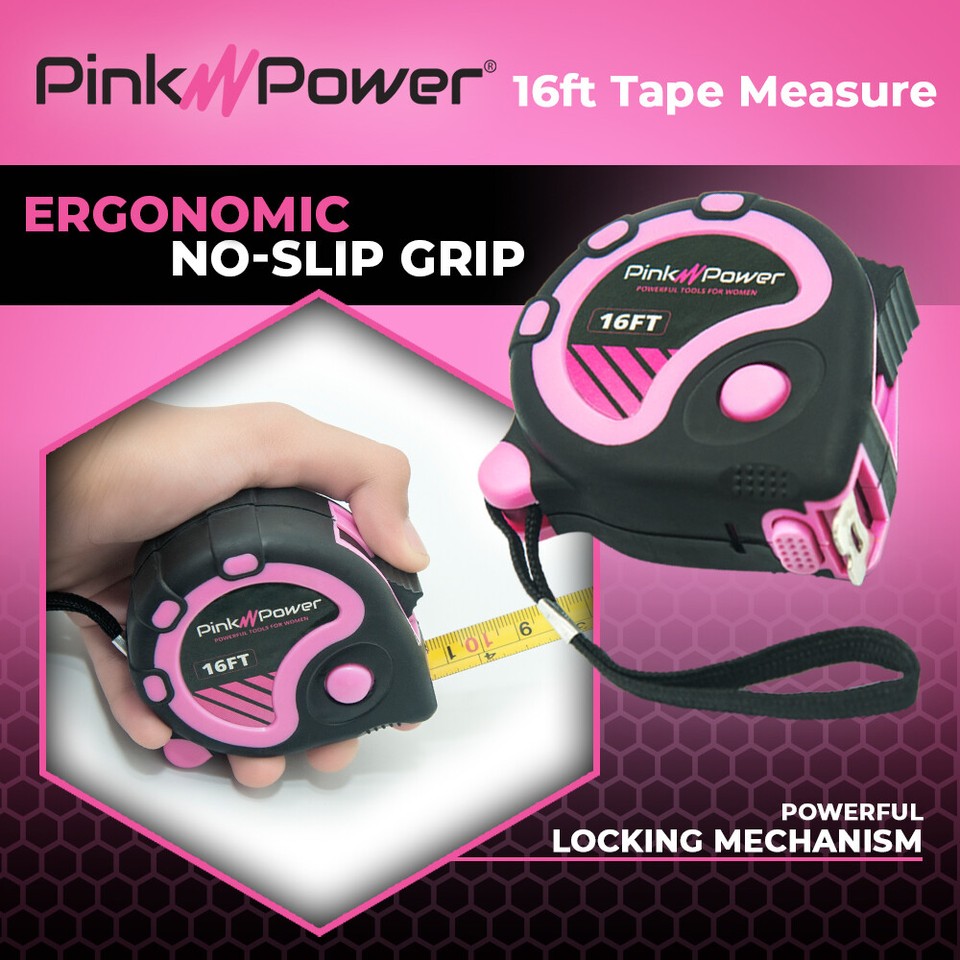16ft Pink Tape Measure–Retractable Measuring Tool with Lock for Women’s ...