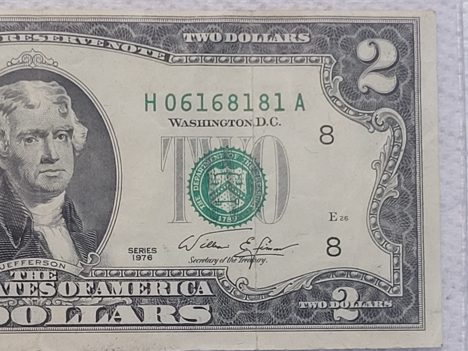 Rare 2-dollar bill 1976 series Error Note Serial# H06168181 A | eBay