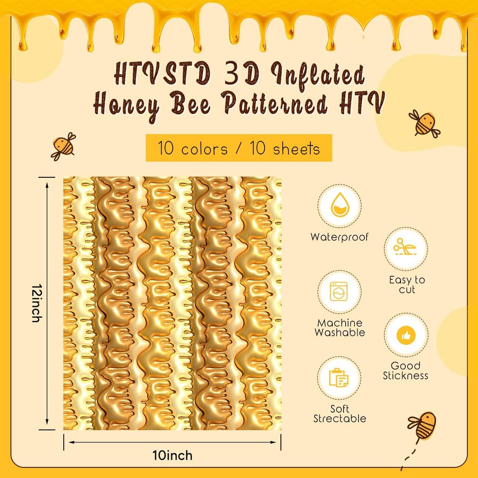 3D inflated Patterned HTV Vinyl - 10 Sheets 12"x10" 3D Inflated ...