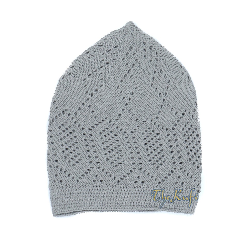 Grey Cotton Open-Knit Turkish Muslim Islamic Kufi Skullie Cap Taqiya ...