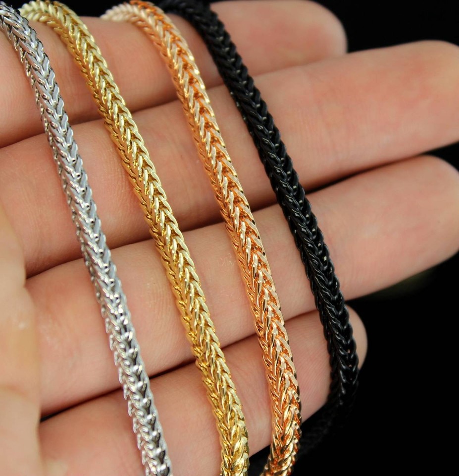 Franco Chain 36 inch Gold Silver Black Rose Plated 3mm Necklace Hip Hop ...