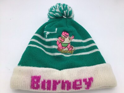 Vintage Barney Football Pom Pom Beanie Hat Size Kid Green E1 | eBay