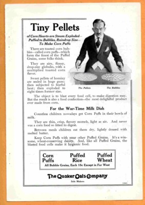 1918 Ad Quaker Oats Corn Puffs Puffed Rice Puffed Wheat Fenestra Steel ...