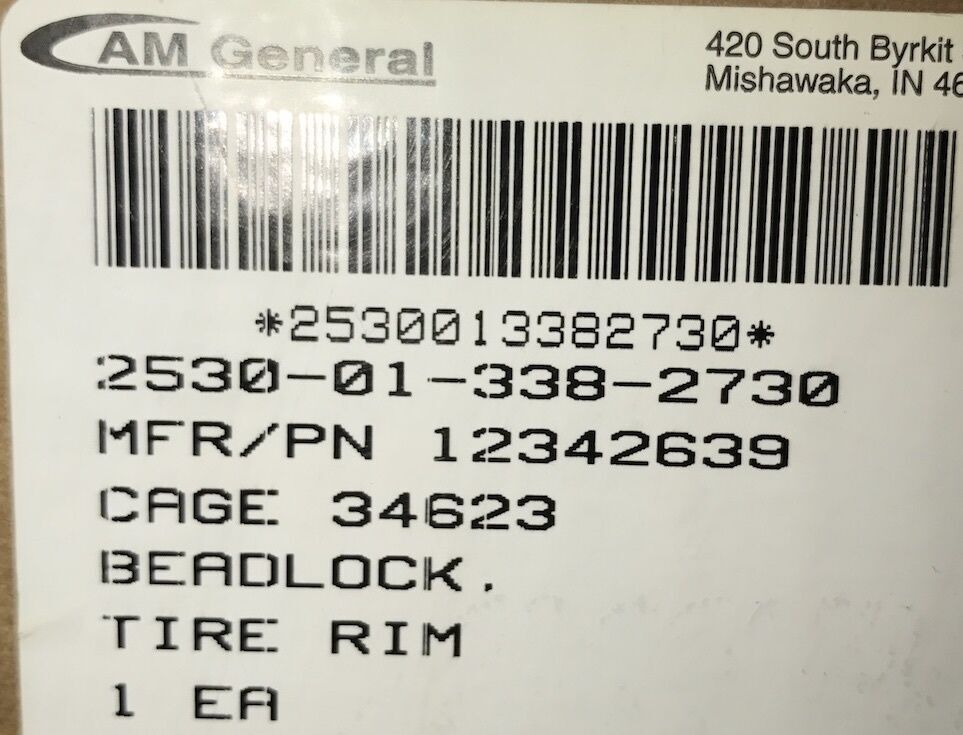 BEADLOCK , RADIAL TIRE ; Hummer Humvee ; 2530-01-338-2730 12342639 ...
