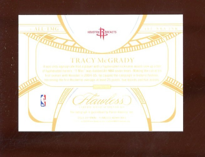 2023-24 Flawless All-NBA Ink Tracy McGrady Rockets HOF ON CARD AUTO 4/ ...