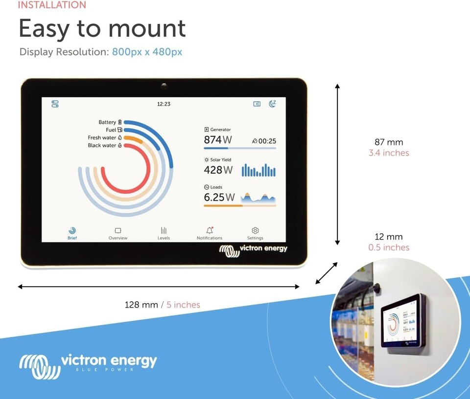 Victron Energy GX Touch 50 Waterproof 5″ Touchscreen Display for Cerbo ...