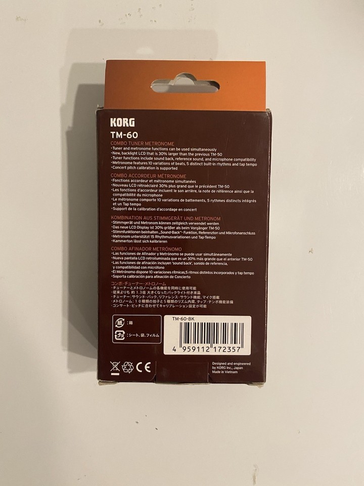 Korg TM-60 Combo Tuner Metronome Music Timer Black W/ Built In Stand ...